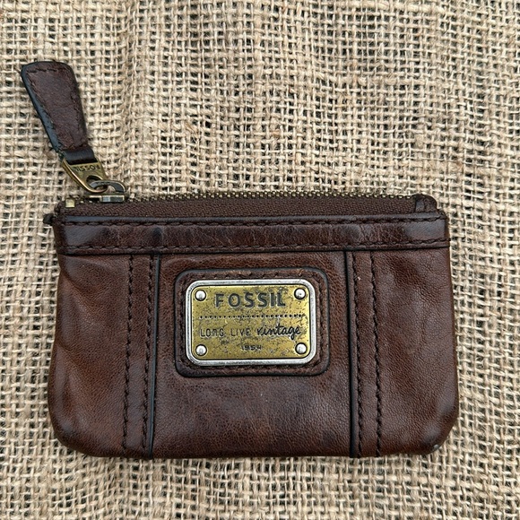 Fossil | Bags | Fossil Vintage Zipper Coin Purse Pouch Leather ...